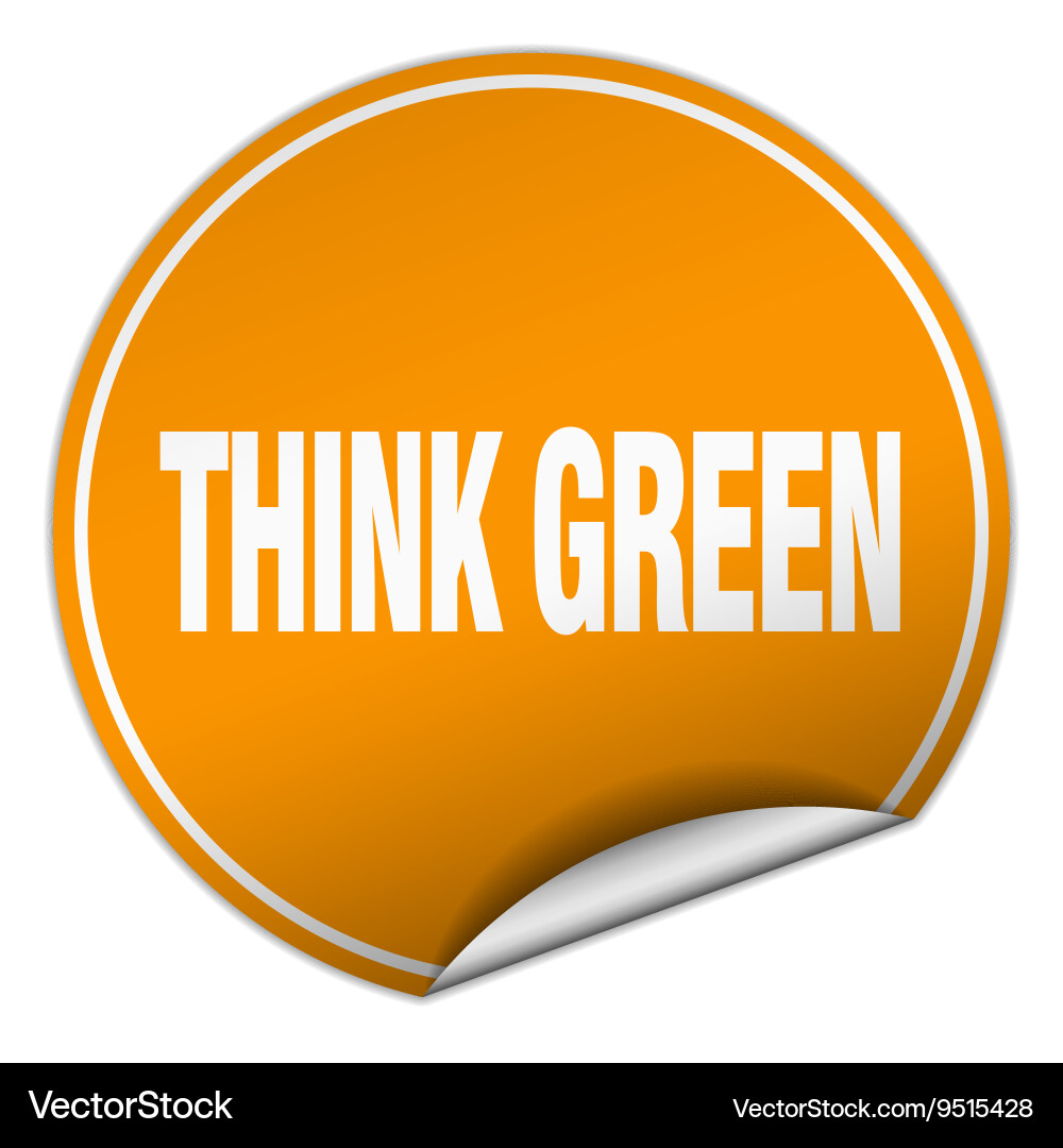 Think green round orange sticker isolated on white
