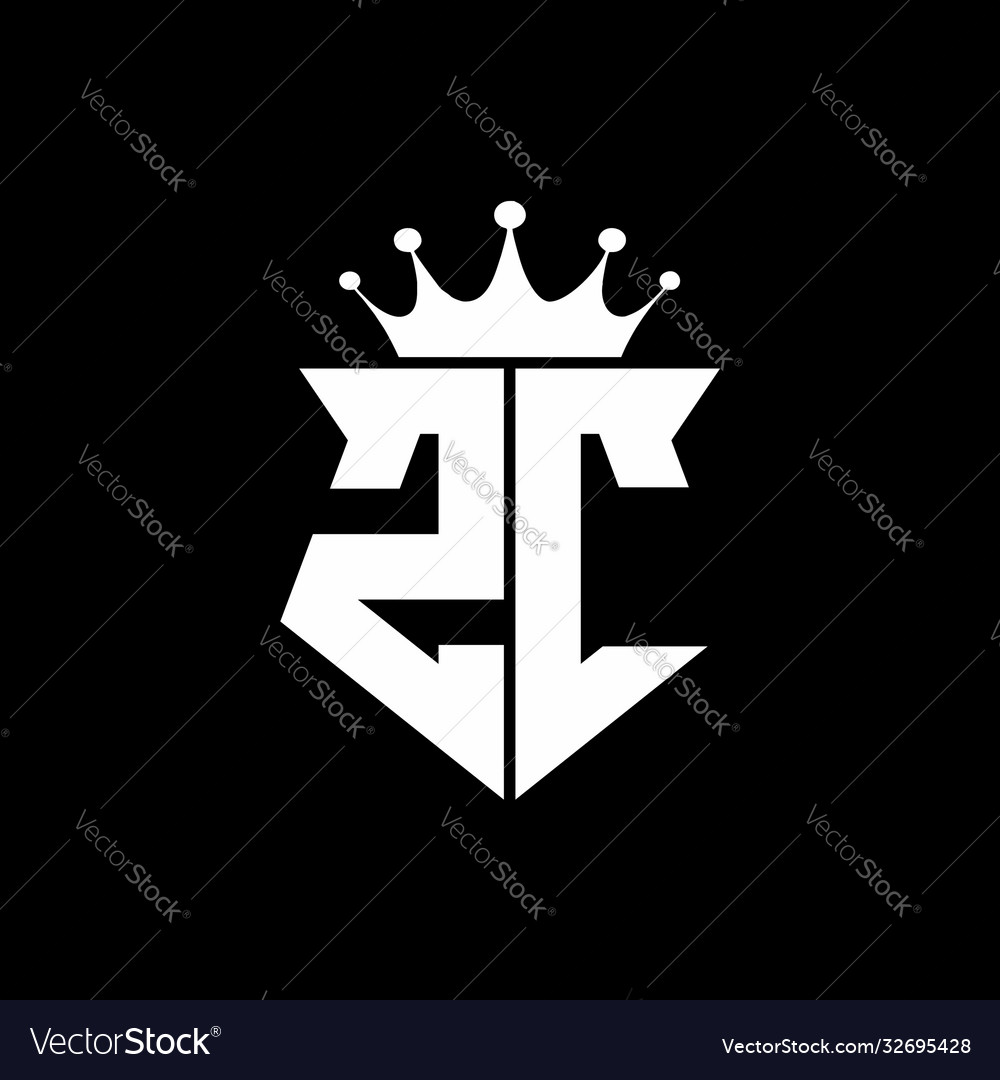 Zc logo monogram shield shape with crown design Vector Image