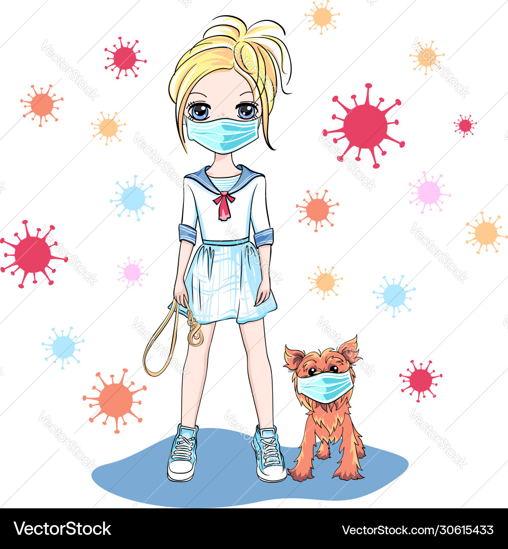 Bagirl walk a dog on quarantine Royalty Free Vector Image