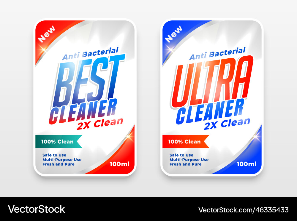 Detergent cleaner and disinfectant labels set Vector Image