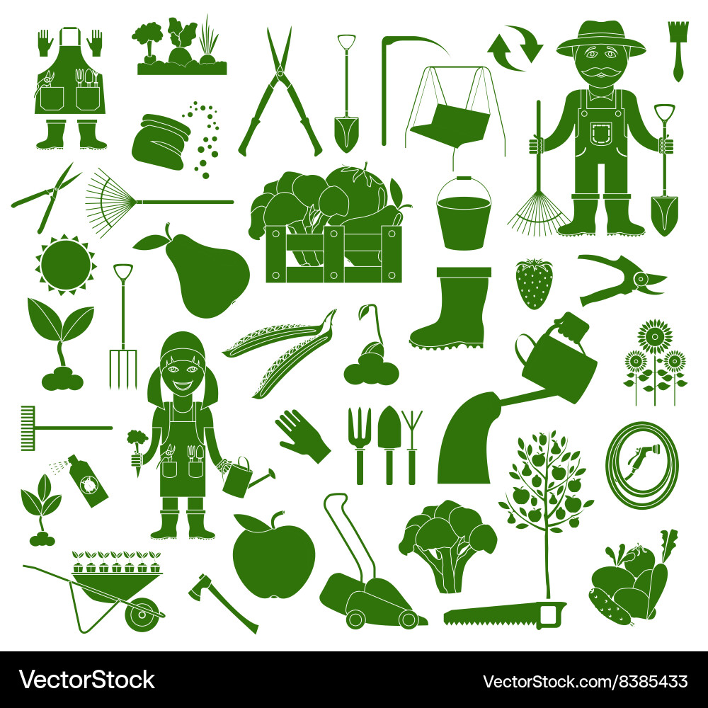 Gardening work farming icon set flat style design Vector Image