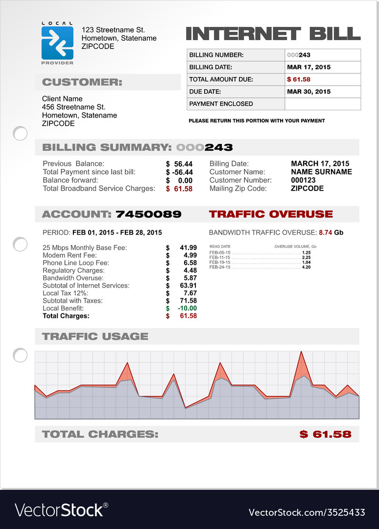 Internet Isp Bill Document Template Royalty Free Vector