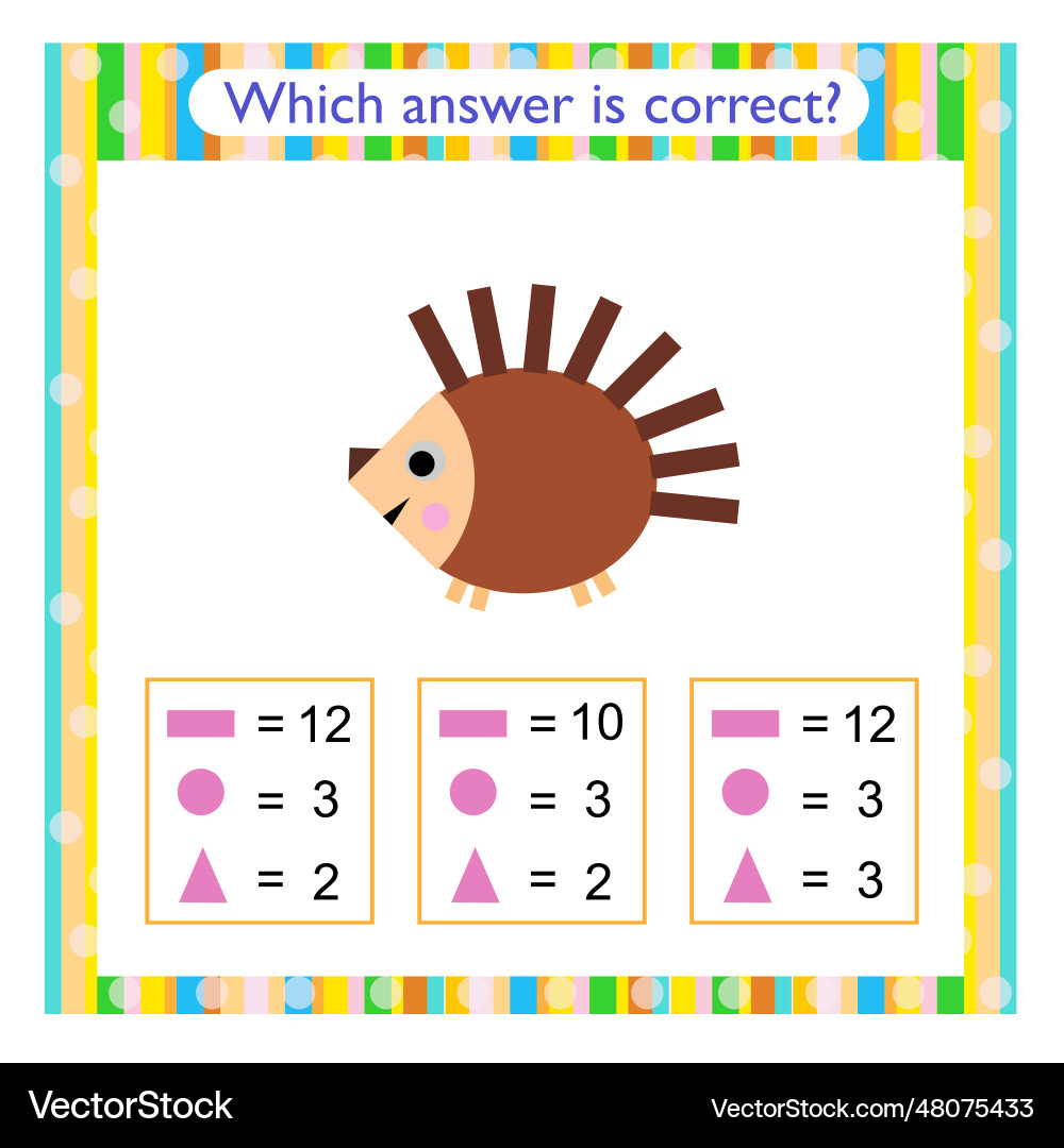 Math activity for kids find the correct answer Vector Image