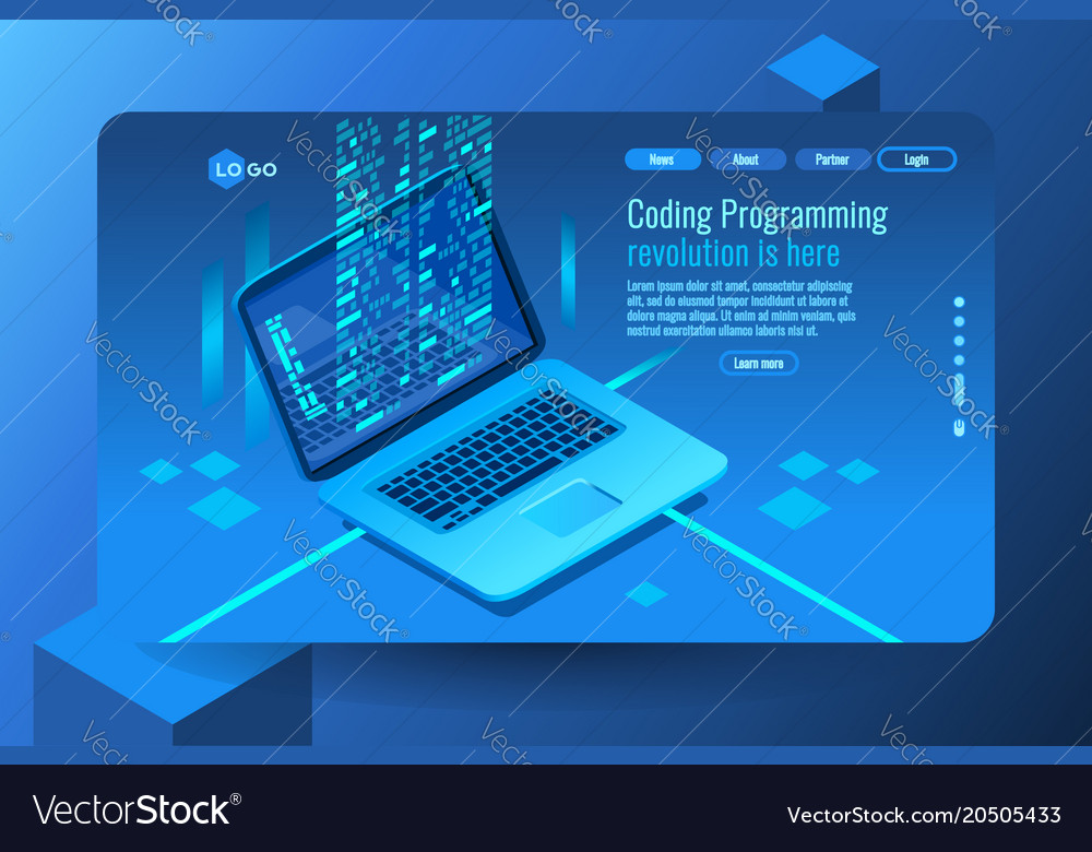 Pc monitor with program coding data Royalty Free Vector