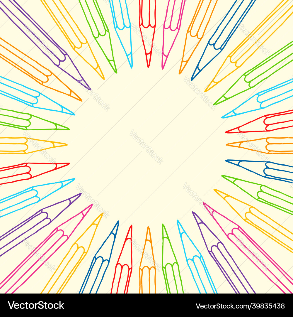 Hand drawn color pencils blank frame Royalty Free Vector