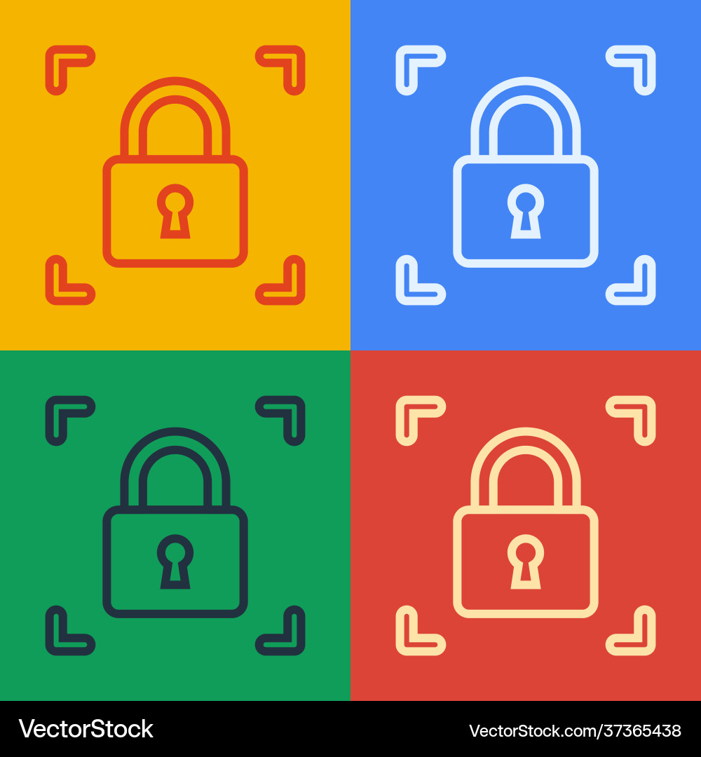 Pop art line fingerprint with lock icon isolated Vector Image