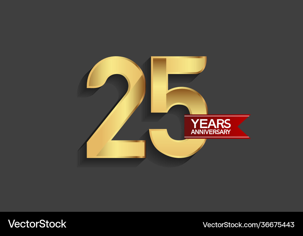 25 years anniversary simple design with golden Vector Image