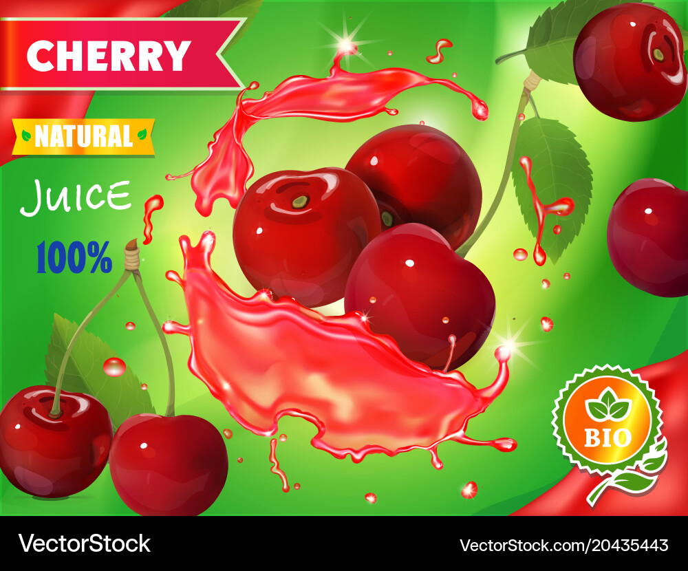 Cherry fresh juice advertising realistic Vector Image