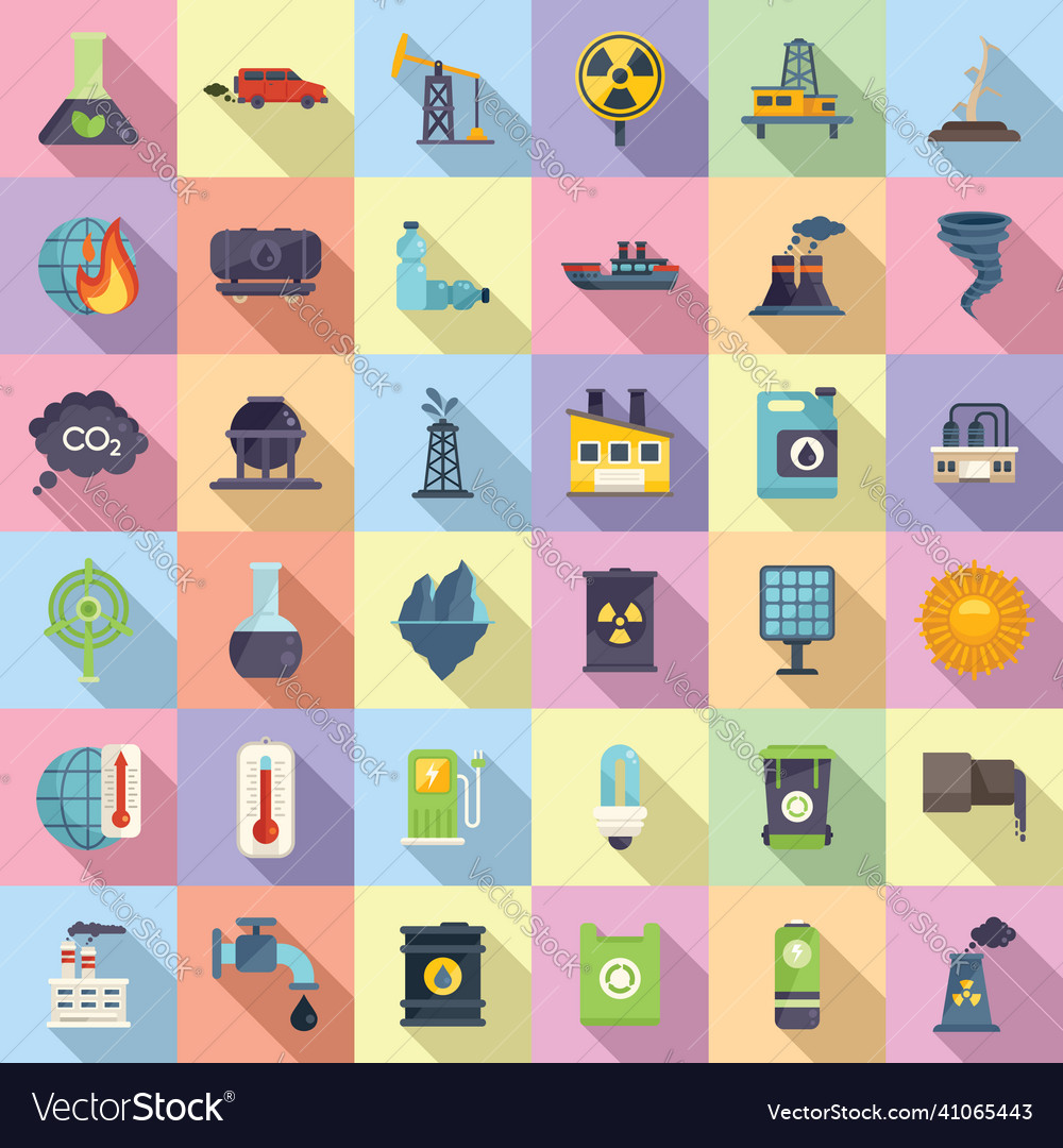 Global warming icons set flat climate Royalty Free Vector Global warming icons set flat climate Royalty Free Vector