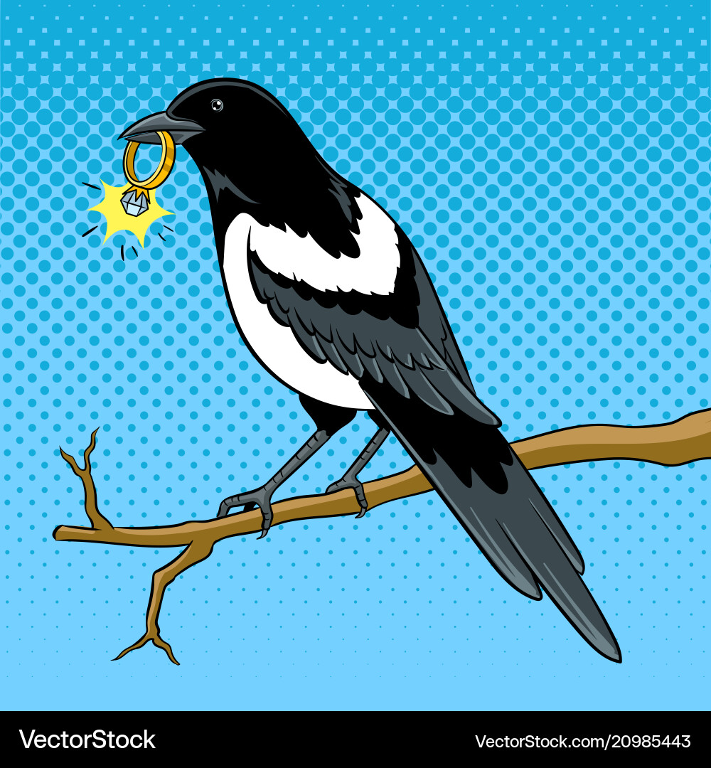 Magpie bird with golden ring pop art Royalty Free Vector