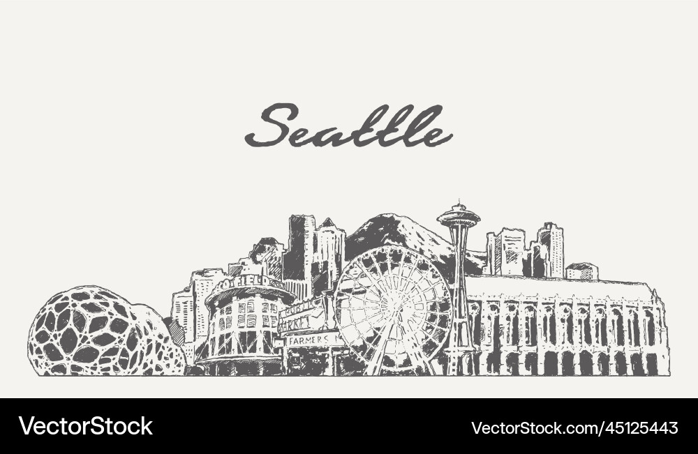 Seattle skyline washington usa Royalty Free Vector Image