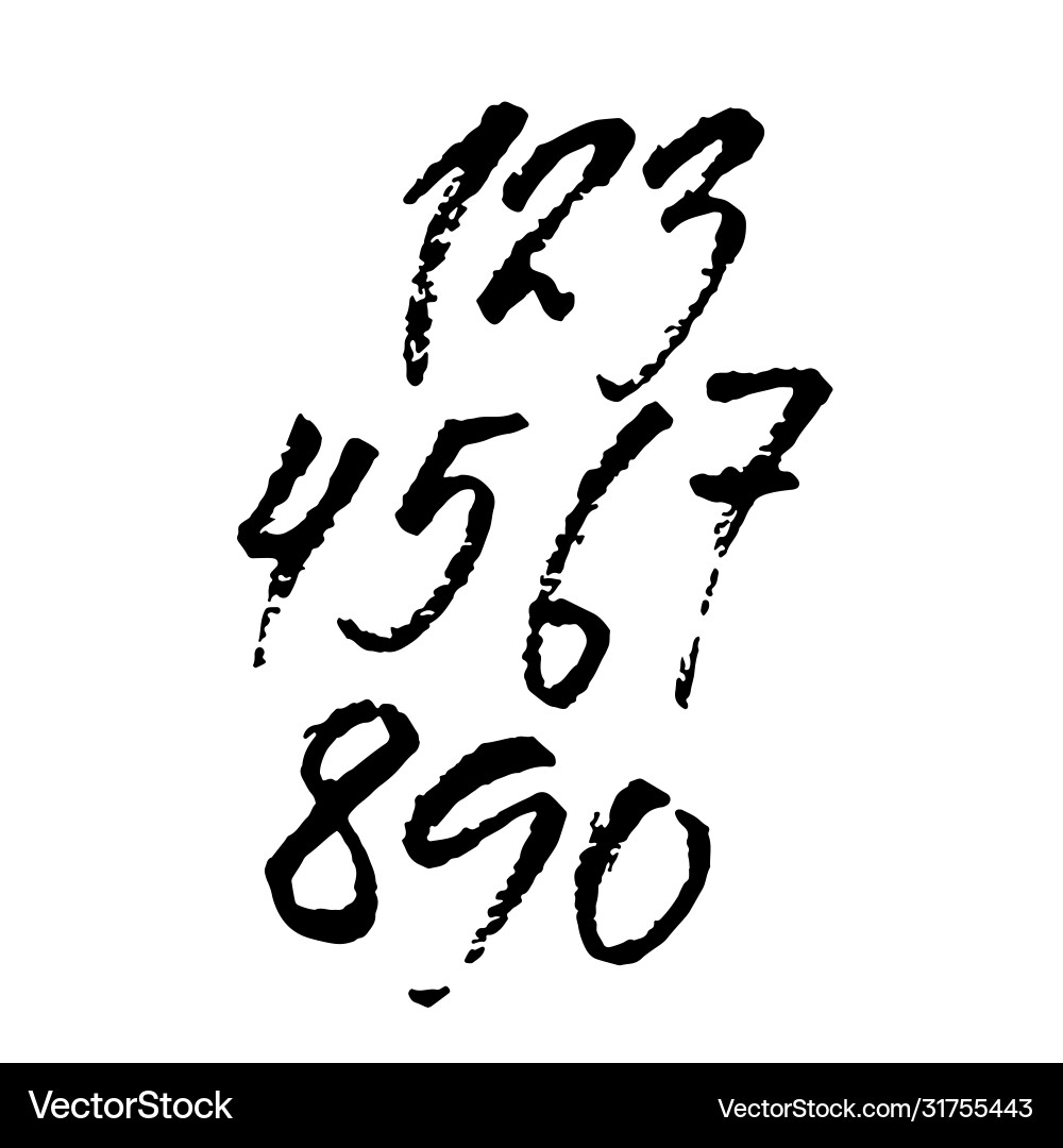 Set calligraphic ink numbers dry brush Royalty Free Vector