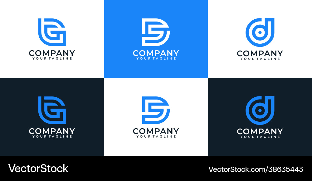 Set monogram blue letter company logo Royalty Free Vector
