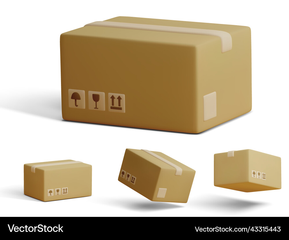 Set of 3d cardboard closed boxes isolated Vector Image