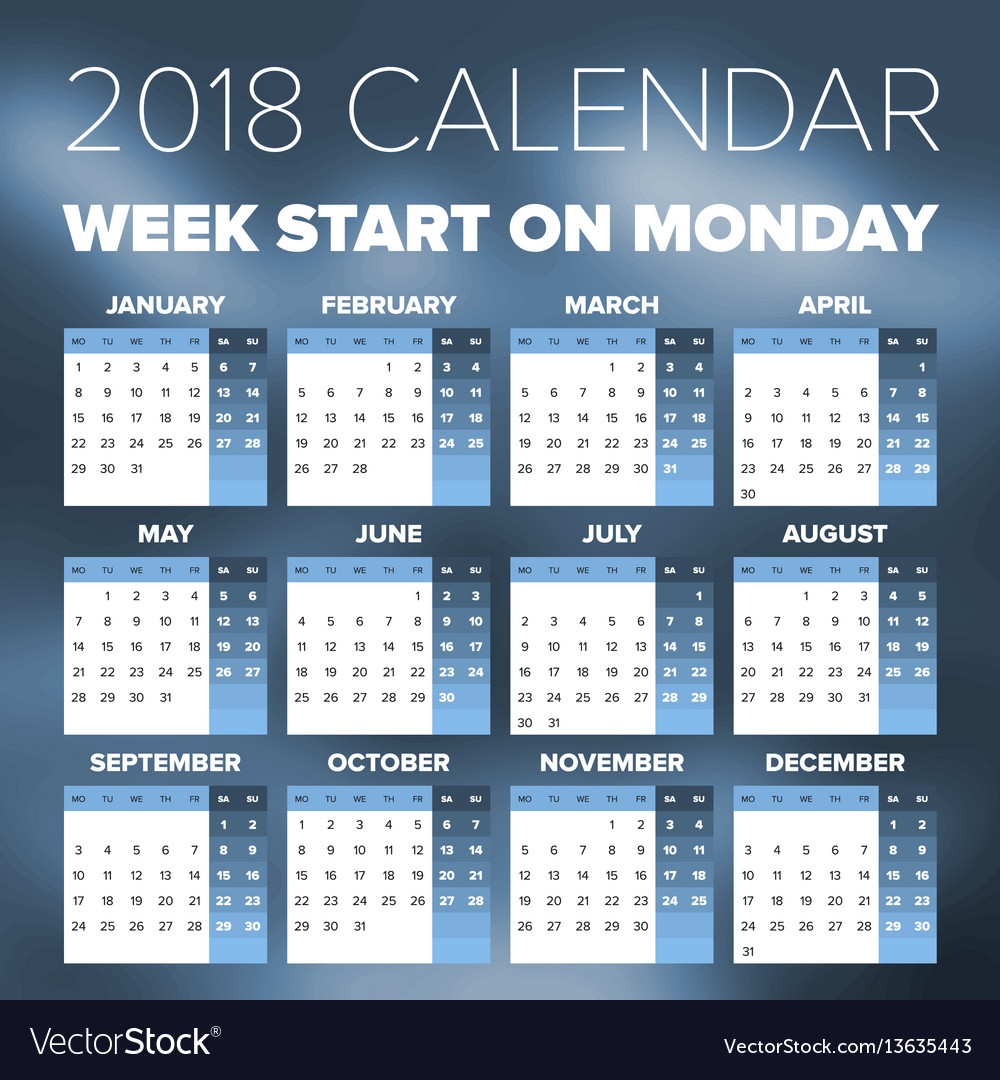 Simple 2018 year calendar Royalty Free Vector Image Simple 2018 year calendar Royalty Free Vector Image