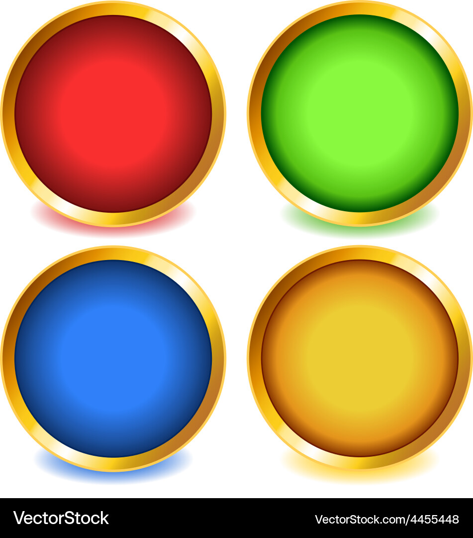 Colorful buttons with gold bevel-set1 Royalty Free Vector