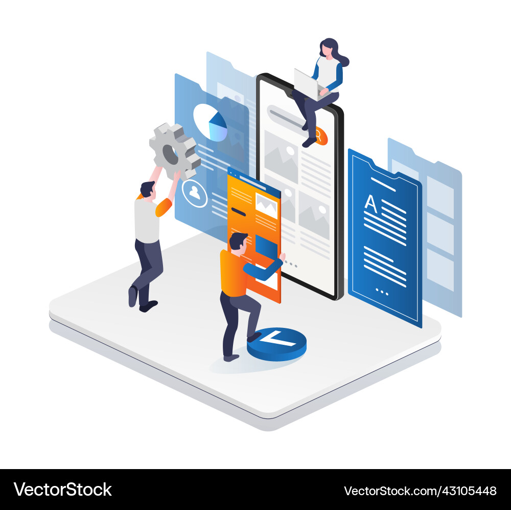 Concept of isometric team is building Royalty Free Vector