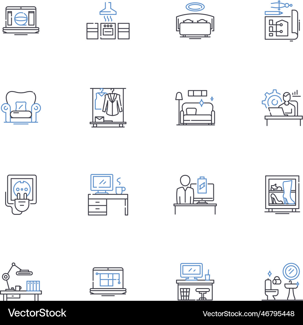 Desk line icons collection workspace organizer Vector Image