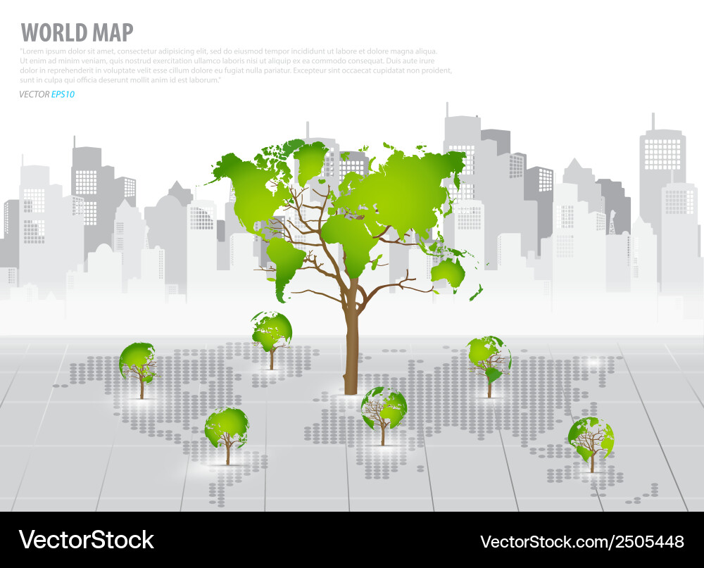 Green economy concept tree shaped world map Vector Image