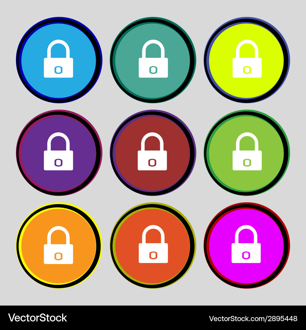 Lock sign icon locker symbol set color buttons Vector Image