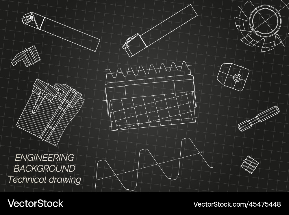 Mechanical engineering drawings on black Vector Image