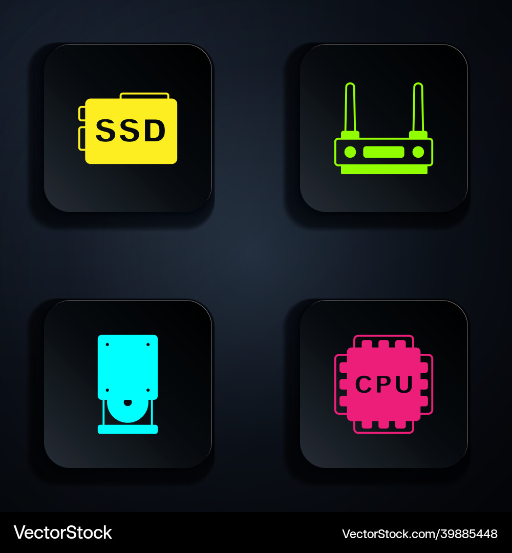 Set processor with cpu ssd card optical disc Vector Image