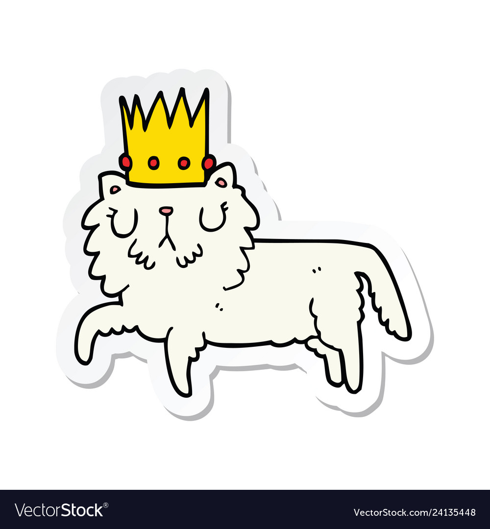 Sticker Of A Cartoon Cat Wearing Crown Royalty Free Vector