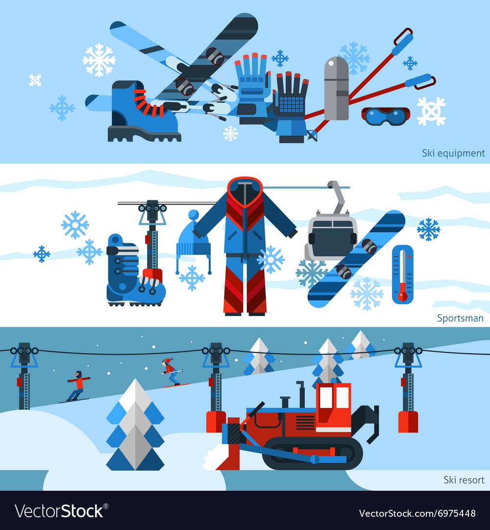 Three flat horizontal skiing banners Royalty Free Vector