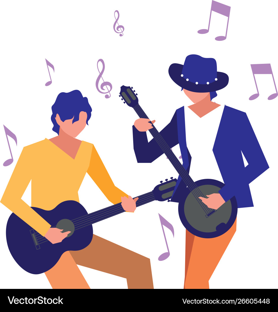 Two male musicians musical instruments Royalty Free Vector