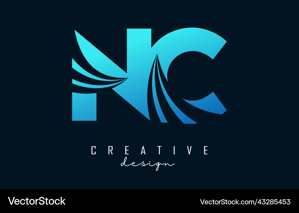 Creative blue letters nc n c logo with leading Vector Image