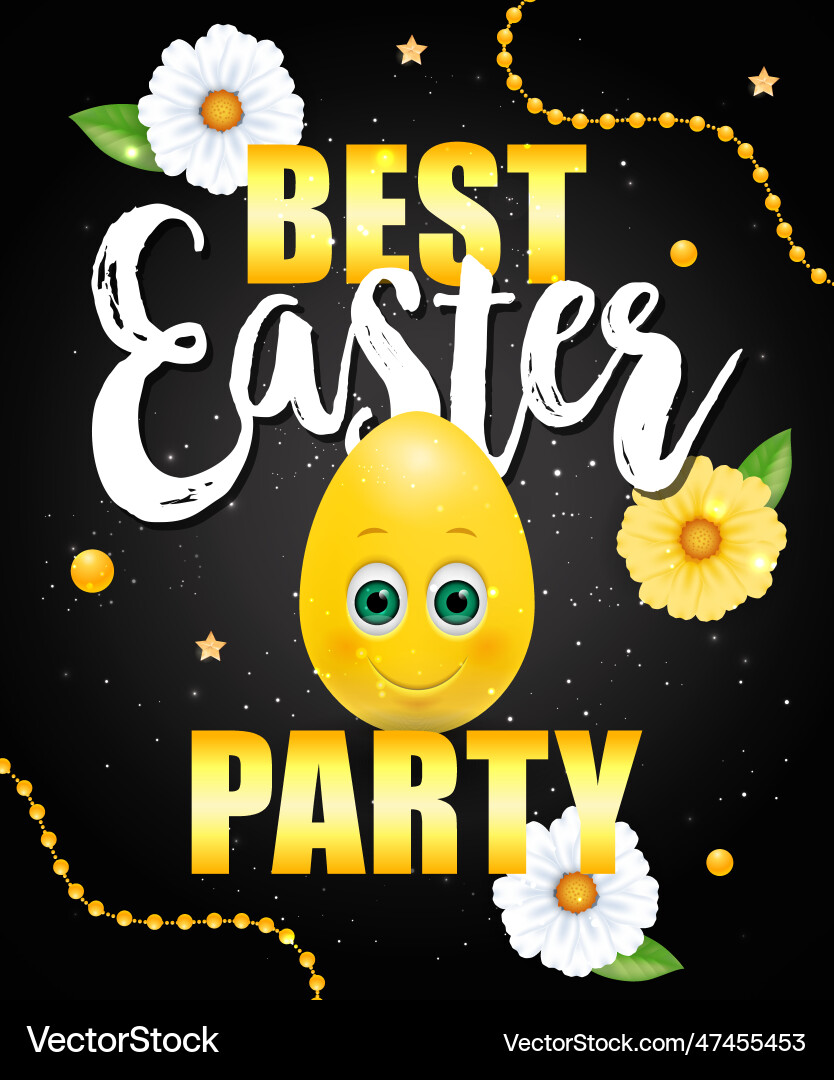 Easter party lettering with cartoon egg Royalty Free Vector