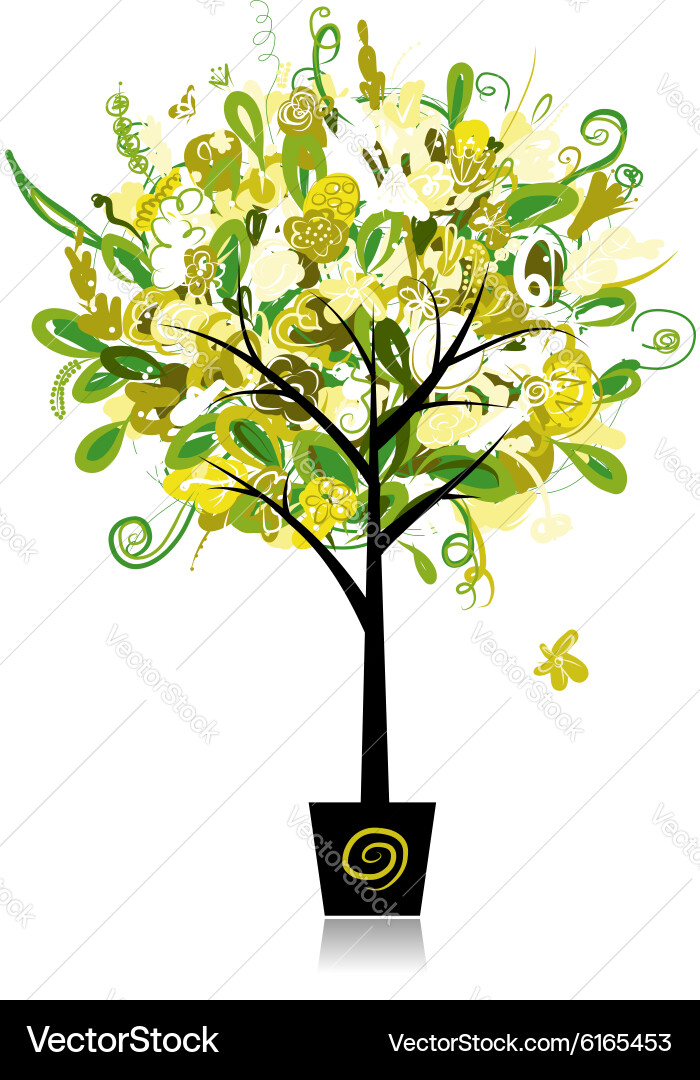 Floral tree in the pot for your design Royalty Free Vector