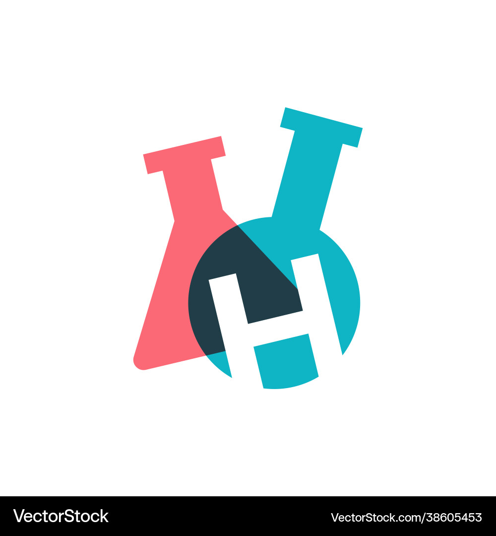 H letter lab laboratory glassware beaker logo icon