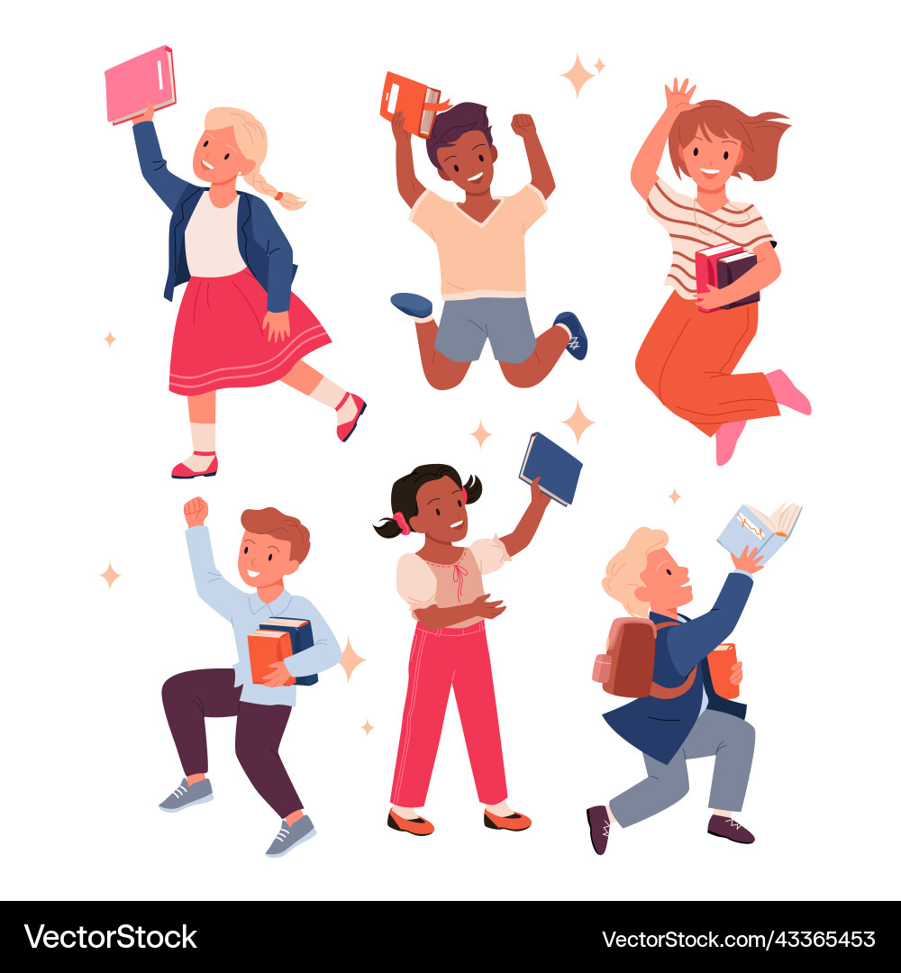 Happy children with books Royalty Free Vector Image