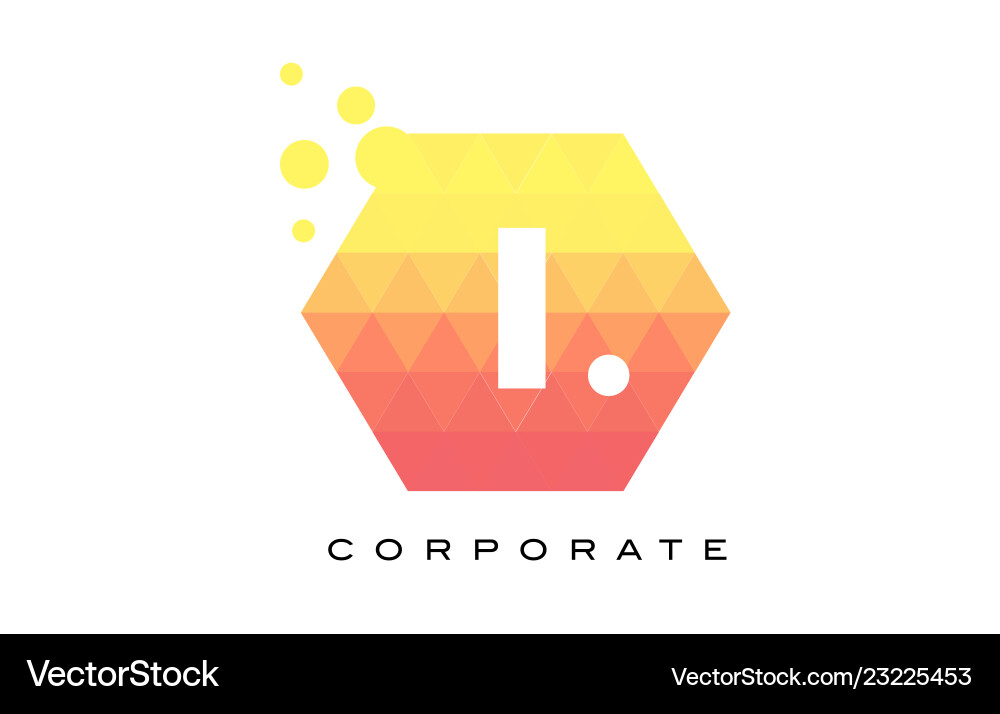 I orange hexagon shaped letter logo with bubbles Vector Image