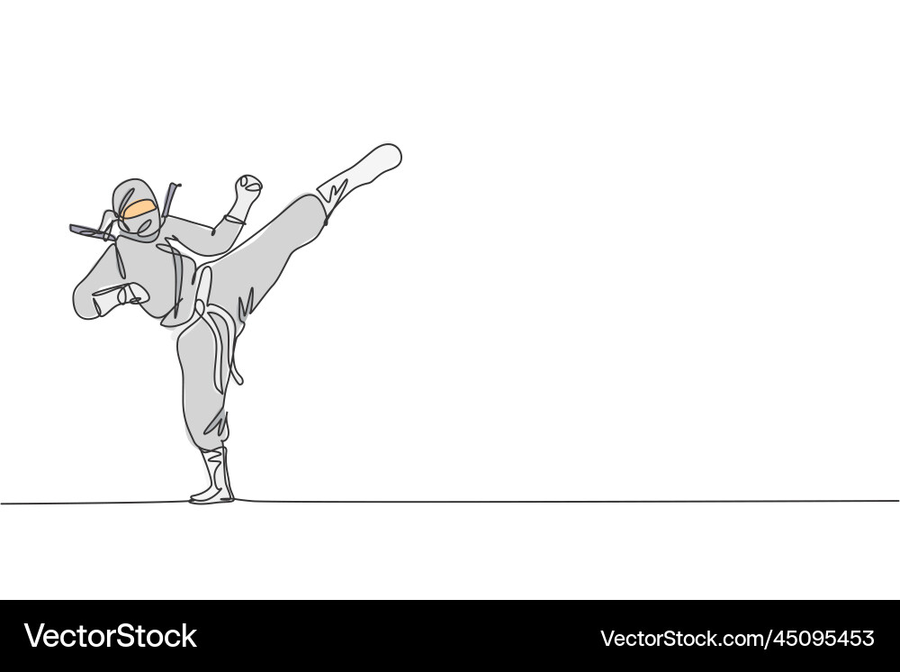 Single continuous line drawing of young japanese Vector Image