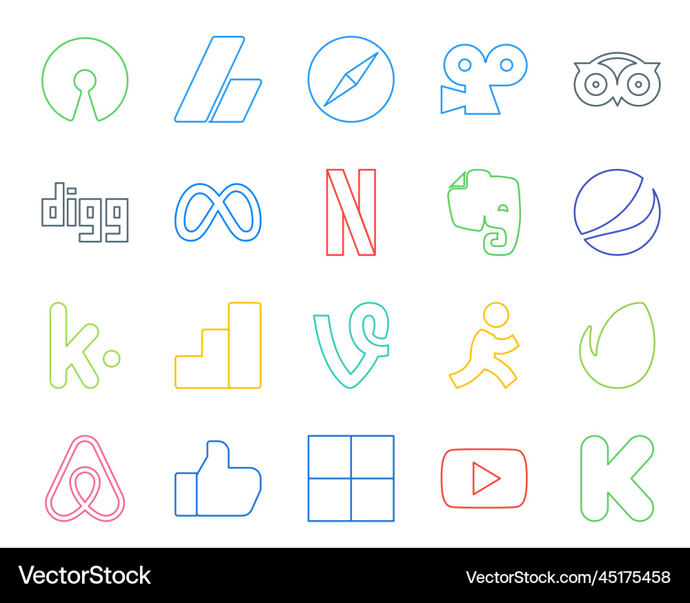 20 social media icon pack including aim google Vector Image
