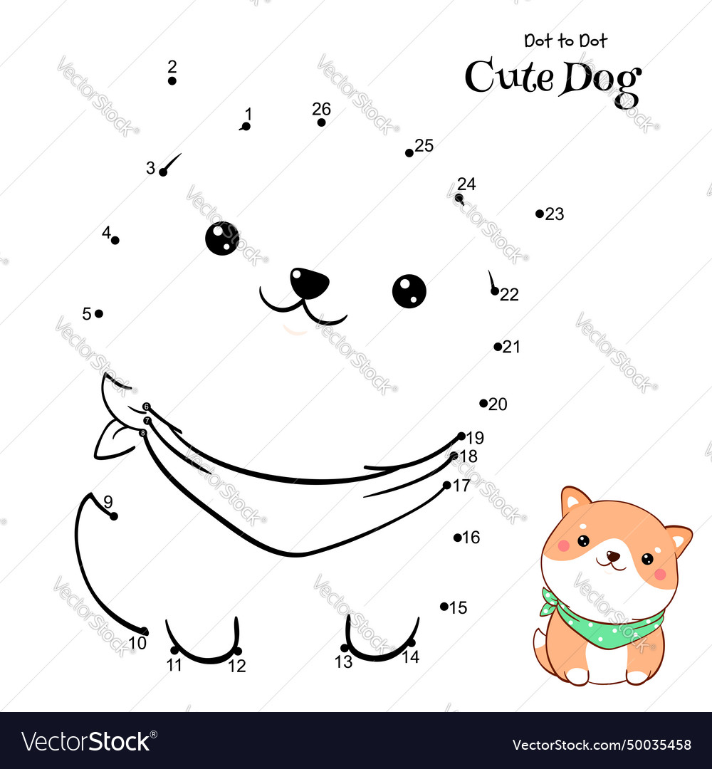Connect the dots and draw cute dog dot Royalty Free Vector