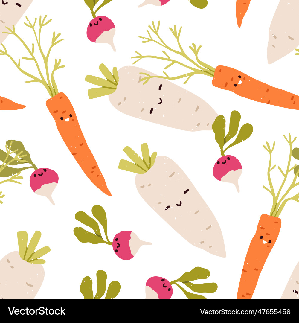 Cute happy vegetables characters seamless pattern Vector Image
