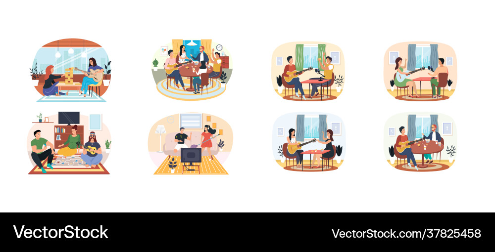 Set people have fun watching tv Royalty Free Vector Image