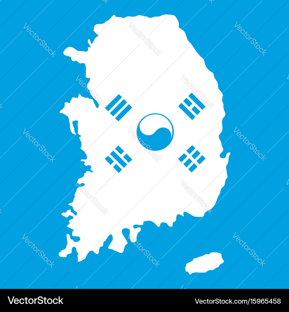 South korea map with flag icon white Royalty Free Vector