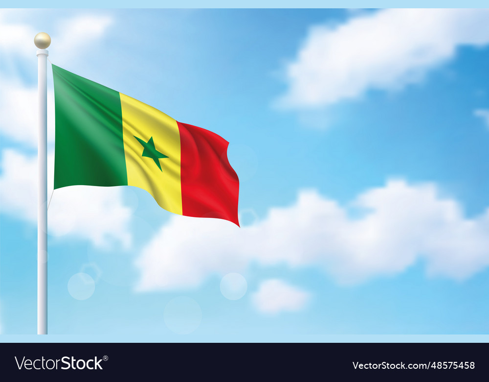 Waving flag of senegal on sky background template Vector Image