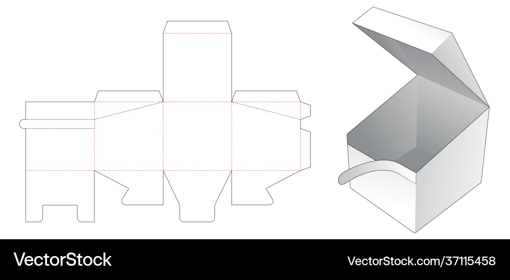 Zipping top flip box die cut template Royalty Free Vector