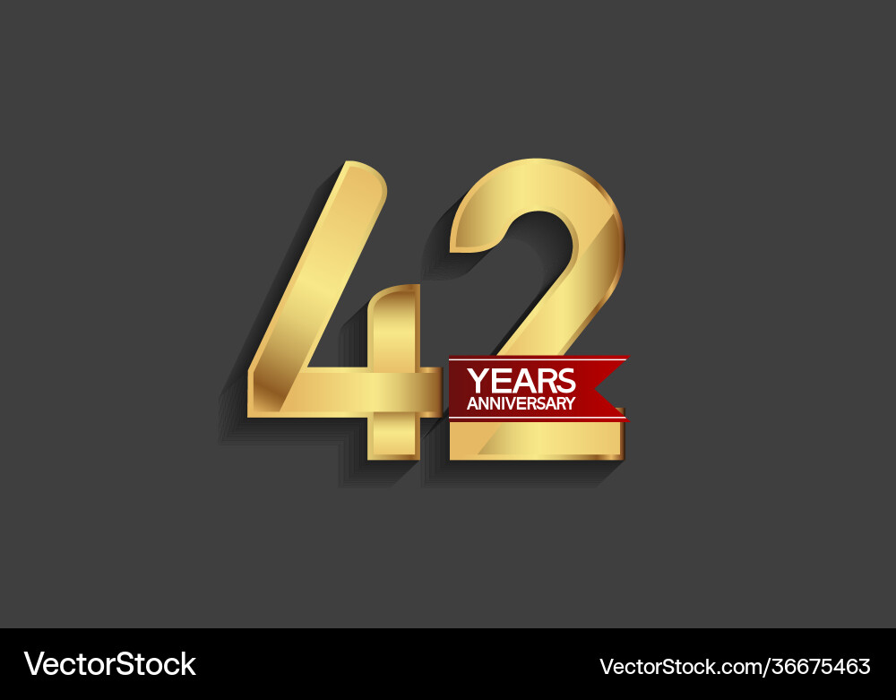 42 years anniversary simple design with golden Vector Image