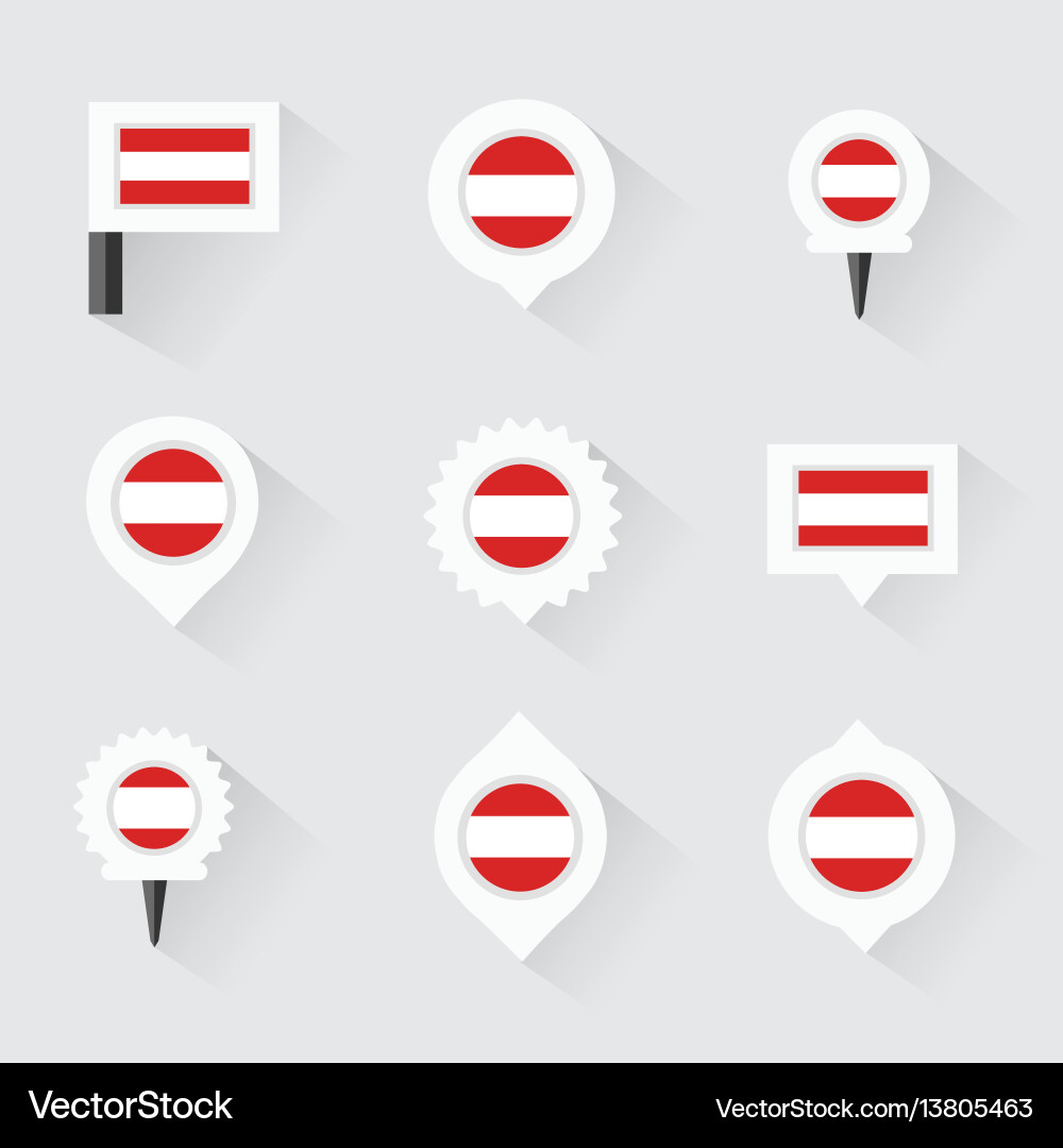 Austria flag and pins for infographic map Vector Image