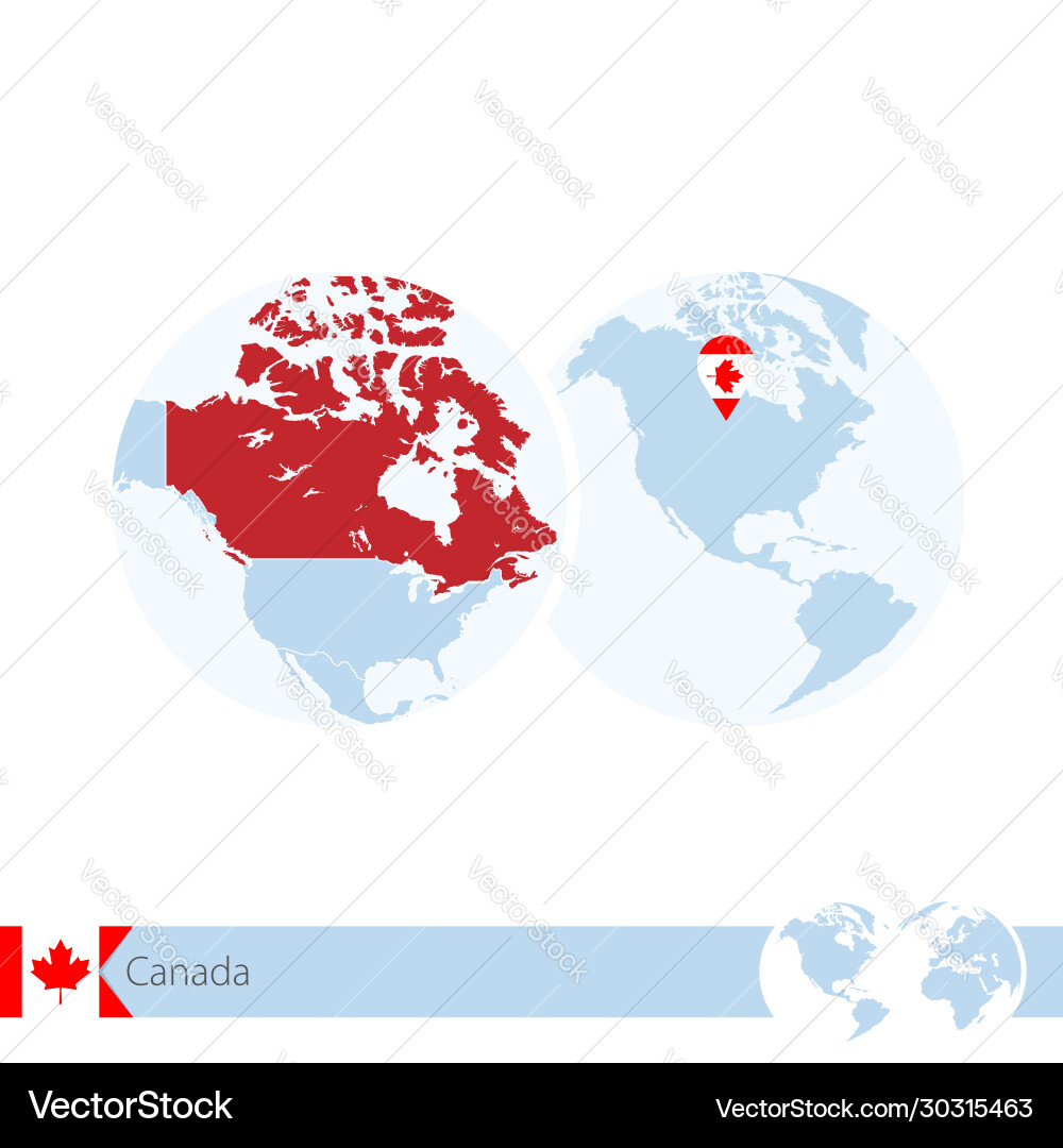 Canada on world globe with flag and regional map Vector Image