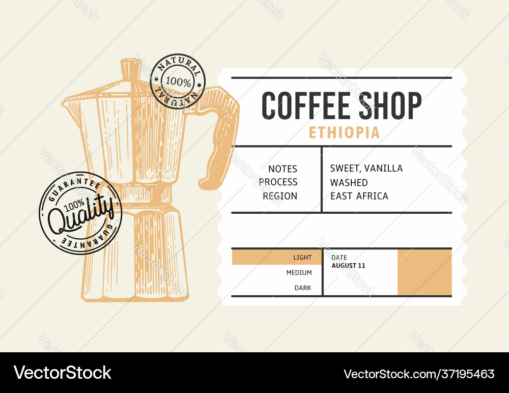 Coffee package with text and maker pot Royalty Free Vector
