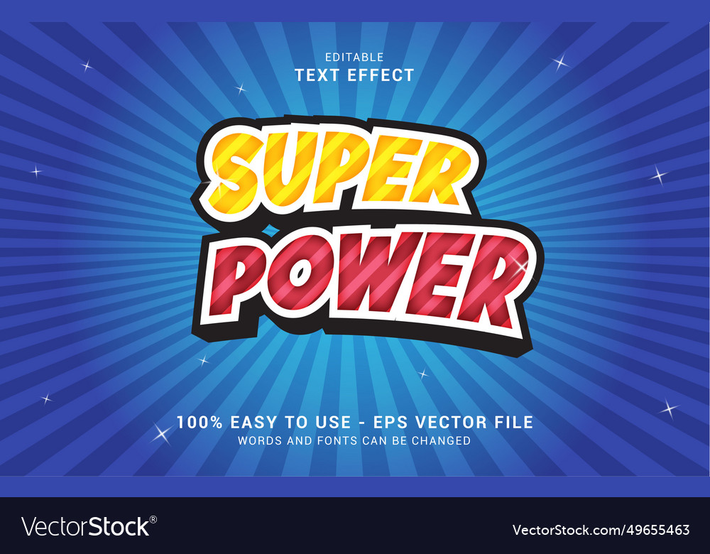 Editable text effect super power style Royalty Free Vector