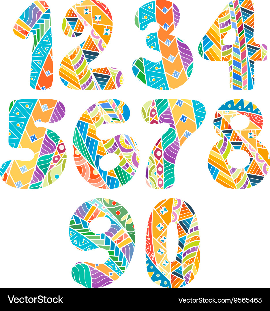 Entangle numbers set collection of doodle Vector Image