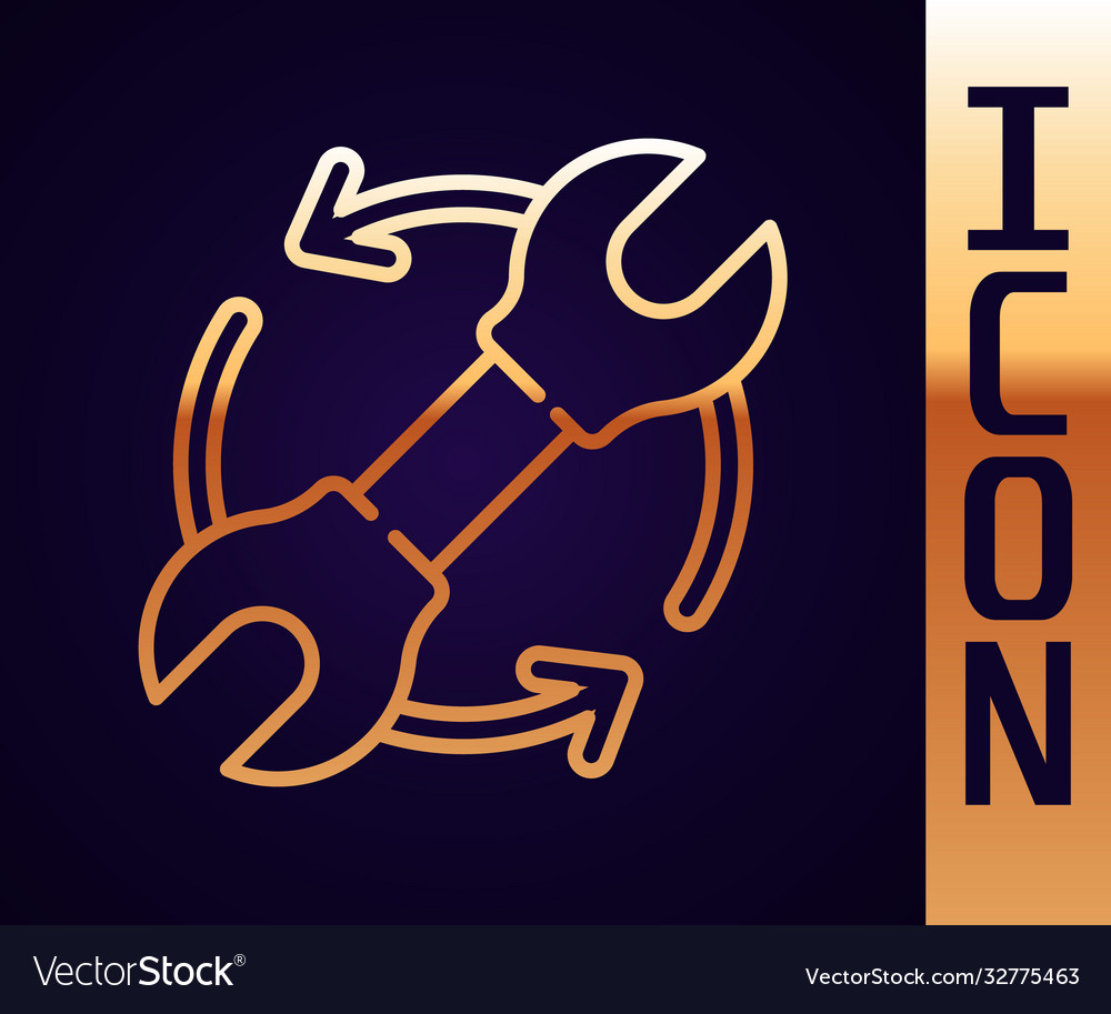 Gold line wrench spanner and arrows as workflow Vector Image Gold line wrench spanner and arrows as workflow Vector Image